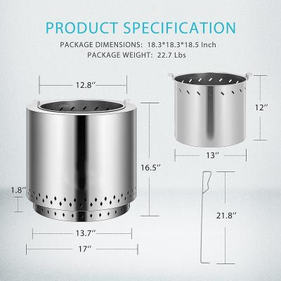 China Fogo sem fumaça portátil Pit Stainless Steel da fogueira exterior ardente de madeira à venda