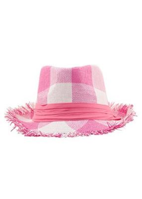 China Rosa weißer breiter Rand-Strohhut, flaches oberstes breites Rand-Hut-Plaid-Muster zu verkaufen