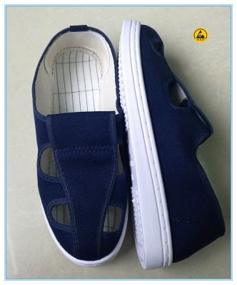 China Good quality blue color canvas upper PVC outsole ESD 4-holes antistatic cleanroom shoes in China for sale