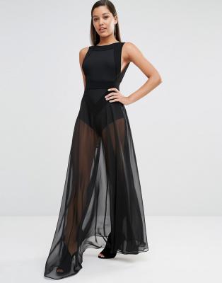 China Sexy Women's Long Casual Summer Maxi Dresses Black Color Chiffon Material for sale