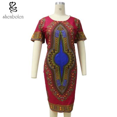 Cina La stampa africana di Dashiki dell'estate veste la lunghezza rotonda del ginocchio del collo della breve manica in vendita