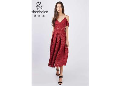 China Summer Lace Women Casual Dresses Spaghetti Strap Open Back Prom Dress for sale