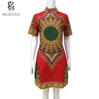 China Do algodão africano da cópia da cera do vestido do lápis de Dashiki colar 100% curto da luva à venda