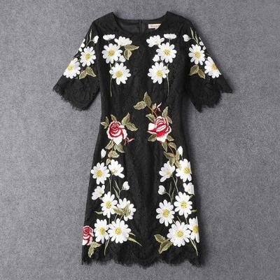 China Lace Embroidery Flower Women'S Casual Bodycon Dress Long Sleeve Beautiful Slim Fit for sale