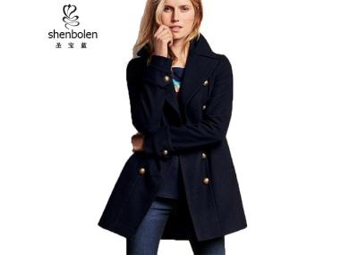 China Mischungs-Winter der Marine-Blau-Frauen beschichtet langer Wolldoppelten Breasted-Regular-Sitz zu verkaufen
