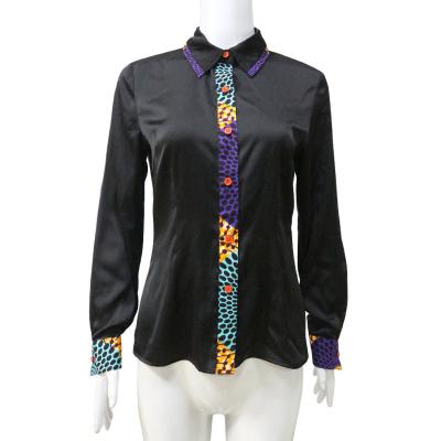 Cina African Print Tops Satin Patchwork Long Sleeve Wax Print Patterns Women Shirt in vendita