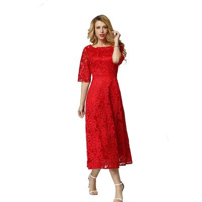 China Red lace Half Sleeve Women's Casual Dresses, Is Behind The Zipper，The Length Of The Below for sale
