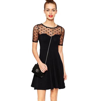 China Elegant Sweet Regular Wave Point Women's Casual Dresses With Short Sleeves for sale