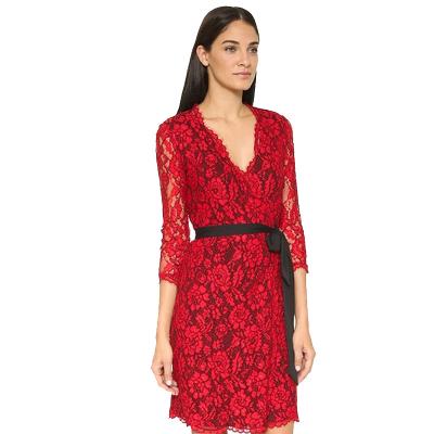 China Fashion Red Women's Casual Dresses , Sexy V - Neck Long Sleeve Casual Dresses for sale