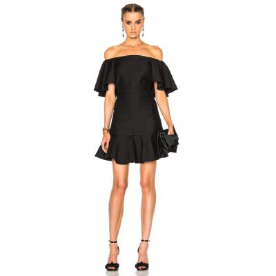 China Fashionable Sweet lace knee length dress Contracted Pleated A Word Shoulder for sale