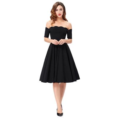 China Fashion Pure Color Pleated off the shoulder casual dresses S M L XL 2XL Size for sale