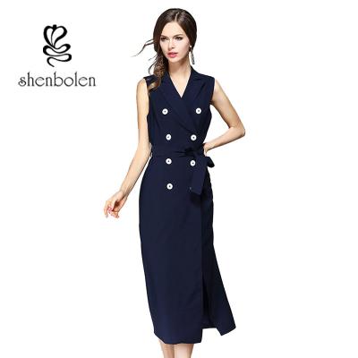 China Fashion Women's Casual Dresses Double Breased Work Dress Ladies Midi Casual Dress for sale