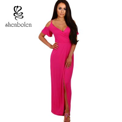 China Knitted Fabrics Larger Shoulder Women's Casual Dresses Lady Long Style Dress for sale