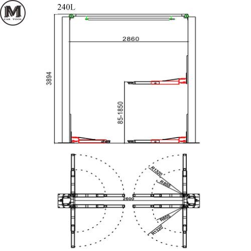 Quality 1850mm Height 2 Post Auto Lift 380V Safety Operation With 5 Tons Capacity for sale