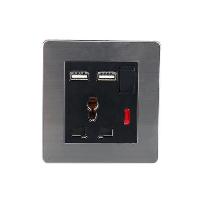 China Factory source USB stainless steel wall switch multi-function double socket multi-purpose panel switch neon socket for sale