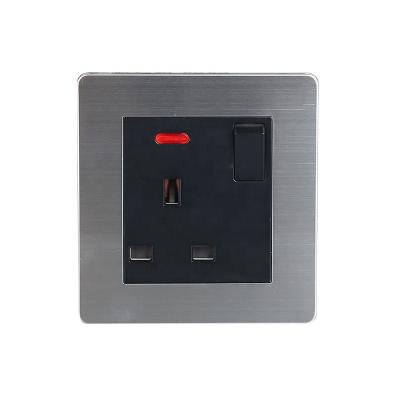 China Multipurpose Stainless Steel 250V 13A Indoor Minimalist Socket British Style Household Style With Switch 3 Neon Pin Wall Socket for sale