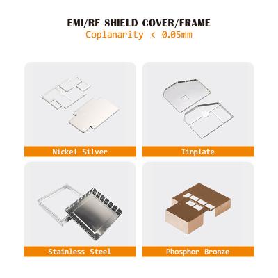China Custom Precision Metal EMI RFI Shielding Can One-Piece Two-Piece RF Shield Case with <0.05mm Coplanarity for PCB Assembly for sale