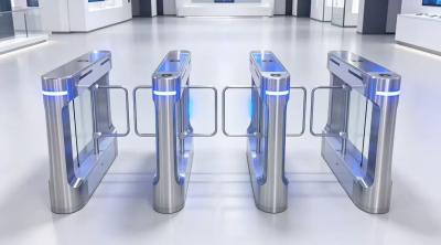China Durable Swing Barrier Turnstile Featuring DC Brushless Motor and Integrated Card Reader for Entry Control for sale