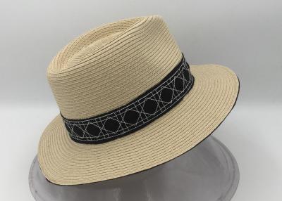 China Summer Panama Straw Fedora Hat Wide Brim Beach Sun Hat with Neck Cord for sale