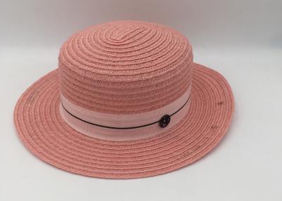 China Women Wide Brim Pink Straw Panama Hat Fedora Foldable Beach Sun Hat for sale