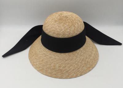 China New Summer Women's Sun Hat Black Bowknot Ribbon Flanging Straw Hat Beach vintage hat for ladies Caps for sale
