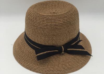 China Straw Hat Women's Summer Beach Sun Hat with Bowtie Ribbon for sale