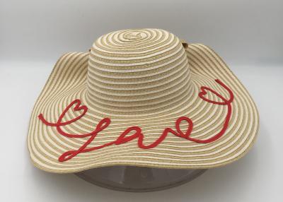 China Women’s Bold Cursive Embroidered Adjustable Beach Floppy Sun Hat/summer straw hat for sale