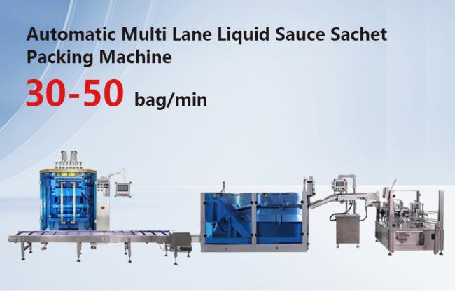 Automatic multi-lane liquid sachet packaging machine in operation