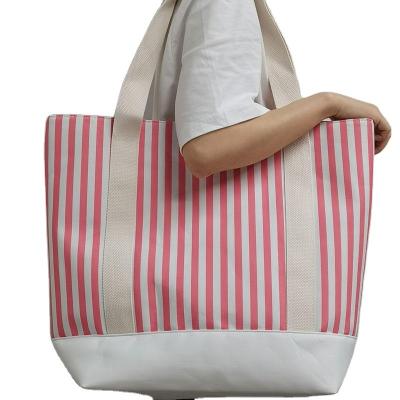 중국 대형 시장 쇼핑 어깨 가방 줄무늬 토트 가방 캔버스 비즈니스 쇼핑을 위해 이상적입니다 판매용