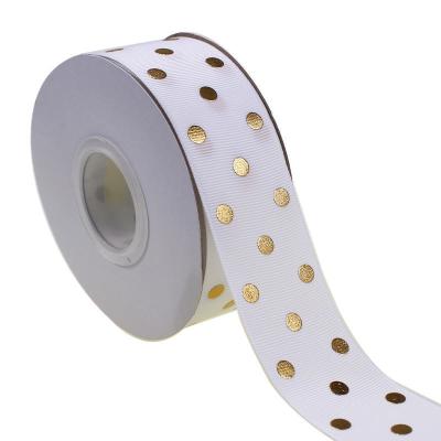China OEM Accepted 1.5 Inch Custom Printed Gold Foil Polka Dot Grosgrain Ribbon 38mm for Hair Bow/Gift Wrapping for sale