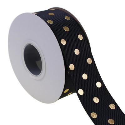 China OEM Accepted 1.5 Inch Custom Printed Gold Foil Polka Dot Grosgrain Ribbon 38mm for Hair Bow/Gift Wrapping for sale