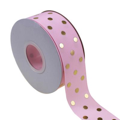 China OEM Accepted 1.5 Inch Custom Printed Gold Foil Polka Dot Grosgrain Ribbon 38mm for Hair Bow/Gift Wrapping for sale