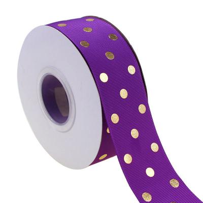 China OEM Accepted 1.5 Inch Custom Printed Gold Foil Polka Dot Grosgrain Ribbon 38mm for Hair Bow/Gift Wrapping for sale