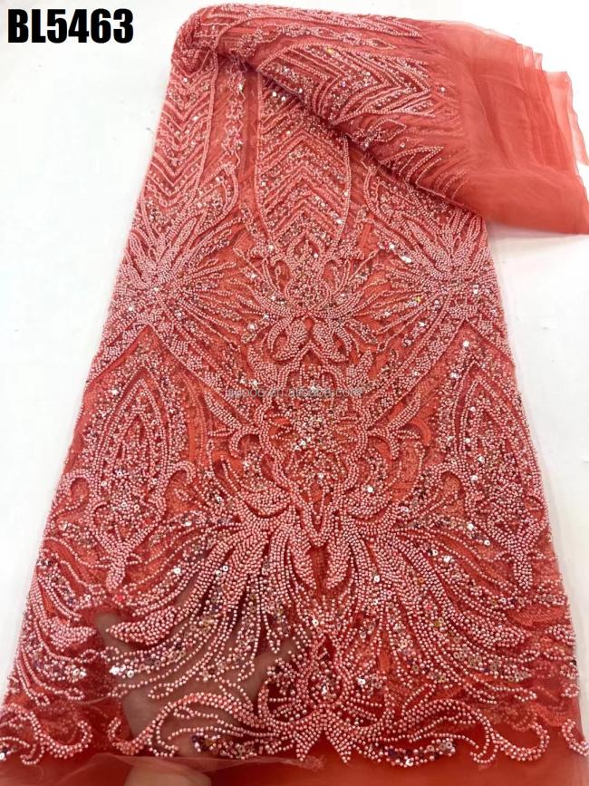 Middle East Muslim Arabian  wedding dress heavy Handmade embroidery beaded bridal lace fabric nave blue beaded French sequined