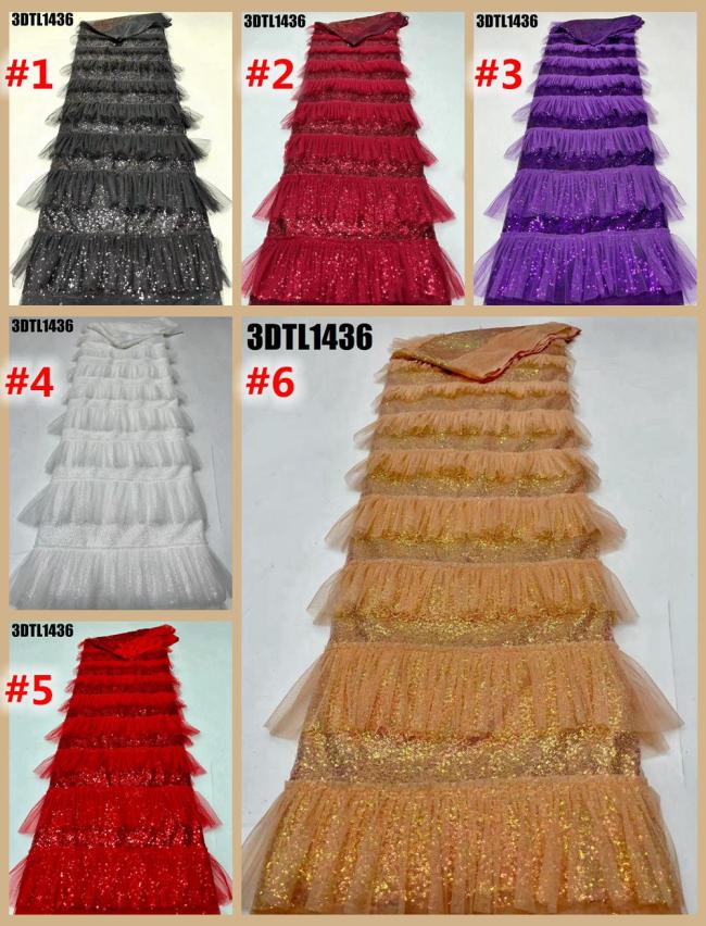 Fashion week 3D flowers lace with sequins african lace fabric embroidery fabric for bridal wedding dress french net lace