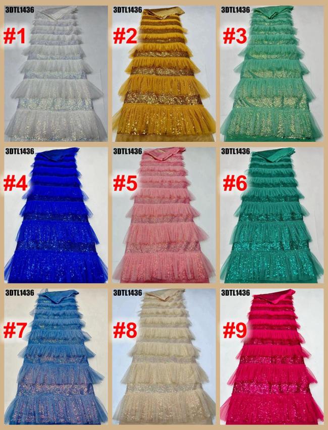 Fashion week 3D flowers lace with sequins african lace fabric embroidery fabric for bridal wedding dress french net lace