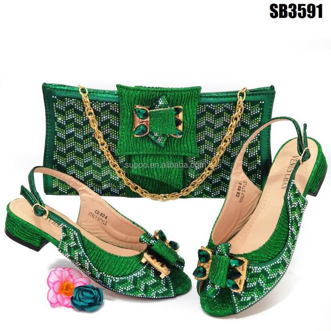african sexy low heel shoes and bags Italian bag to match shoes for  women party shoes set