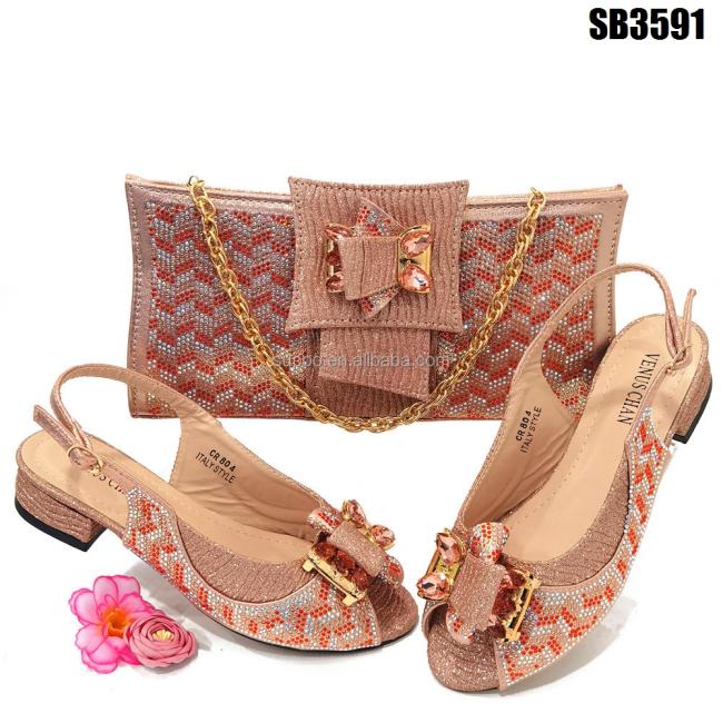 african sexy low heel shoes and bags Italian bag to match shoes for  women party shoes set