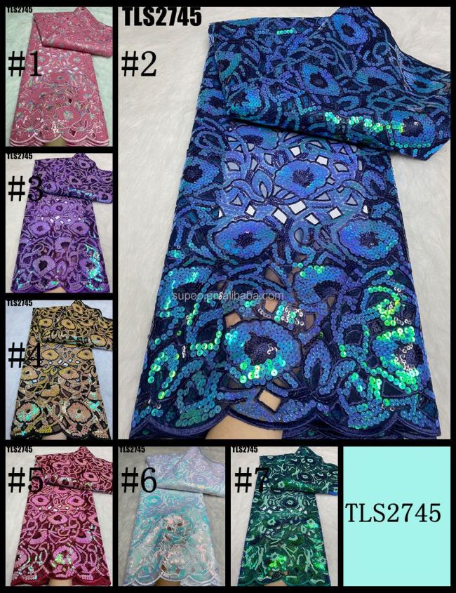 New Fashion sequins lace embroidery african fabric net tulle lace french fabric for wedding dress