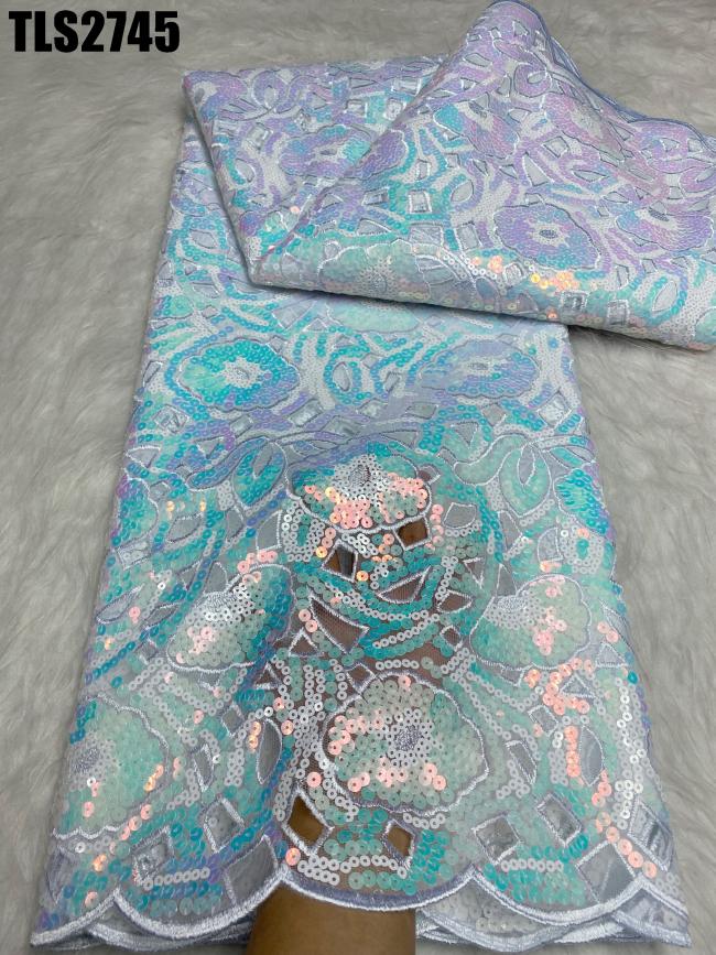 New Fashion sequins lace embroidery african fabric net tulle lace french fabric for wedding dress