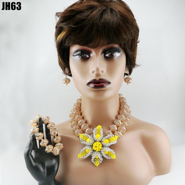 New fashion  African Beads Jewelry Sets Senegal/ghana Wedding Handmade Jewelry Women's Golden Wedding Jewelry