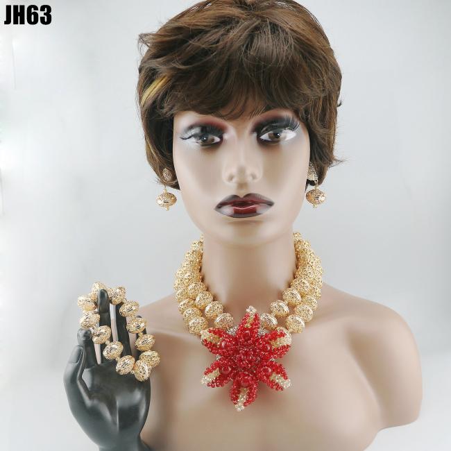 New fashion  African Beads Jewelry Sets Senegal/ghana Wedding Handmade Jewelry Women's Golden Wedding Jewelry