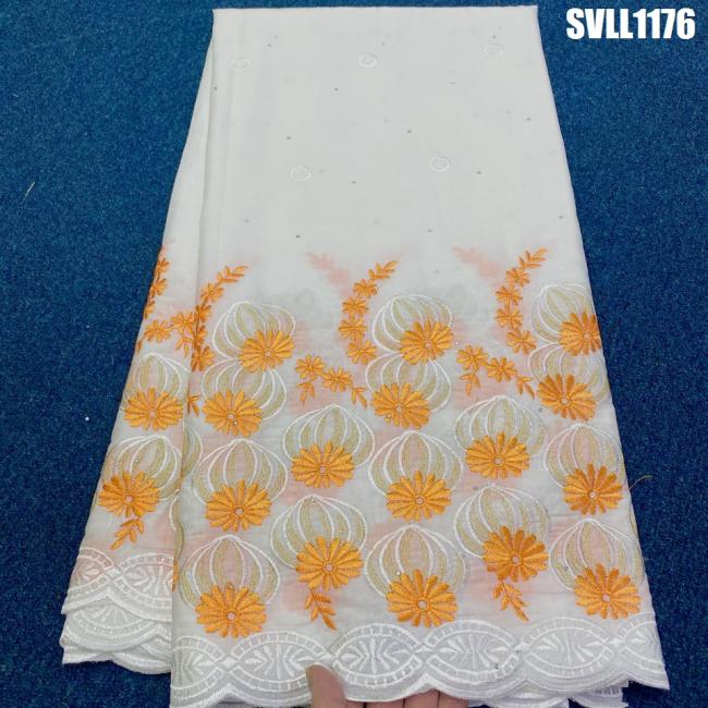 Newest soft high quality 100% cotton fabric embroidered handmade swiss voile lace Nigerian style for women dressing
