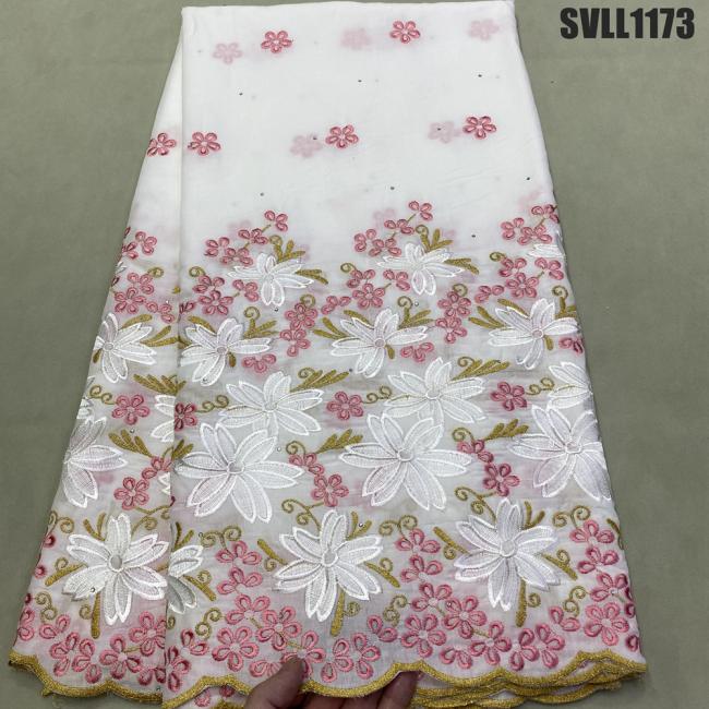 Newest 100% cotton fabric with stones embroidered handmade swiss voile lace soft fabric for women daily dress