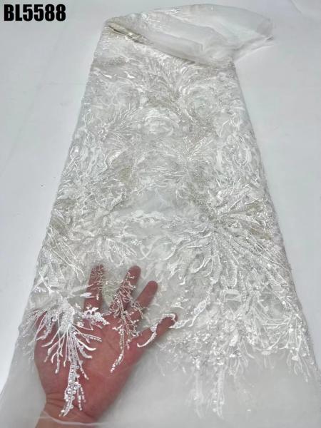 Quality Luxury ladys dress black handmade beaded bridal handmade bead fabric Bead lace for sale