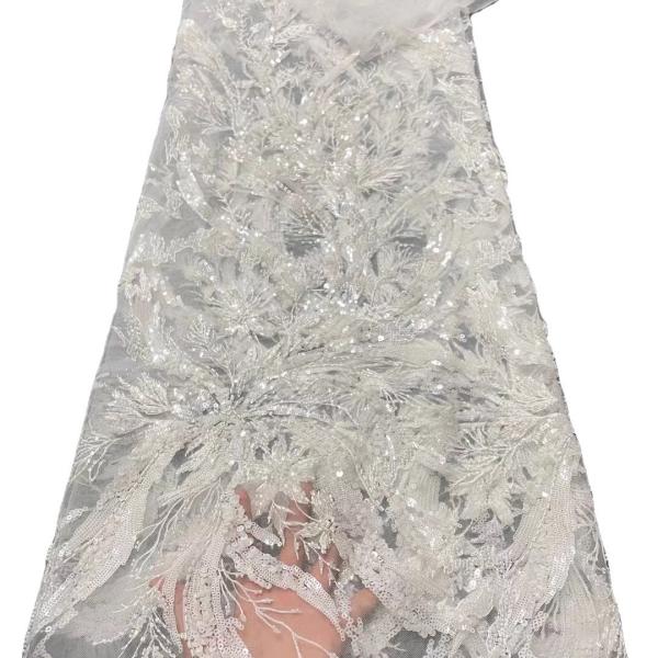 Quality Latest fashionable aso ebi beaded lace wedding dress with shiny beaded Europe for sale