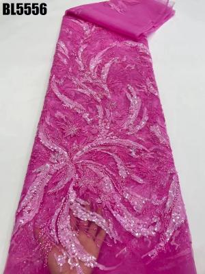 Quality Latest fashionable aso ebi beaded lace wedding dress with shiny beaded Europe for sale