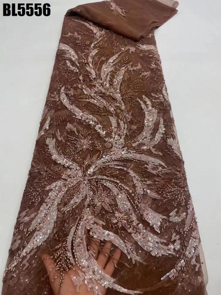 Quality Latest fashionable aso ebi beaded lace wedding dress with shiny beaded Europe for sale