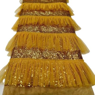 Quality Fashion week 3D flowers lace with sequins african lace fabric embroidery fabric for sale