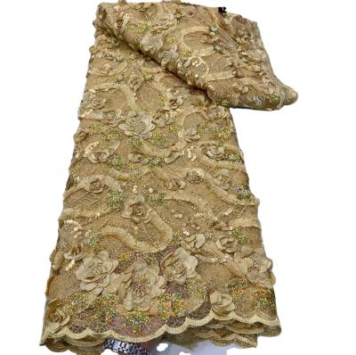 China Support 7 Days Sample Order Lead Time African Lace Fabric with Beads and Mesh Sequins for sale